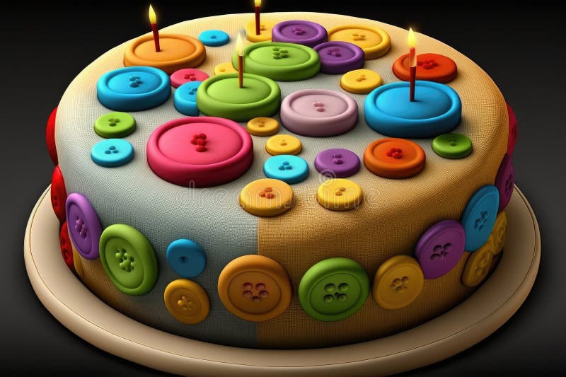 Bright Original Birthday Cake with Candles and Buttons for Celebration ...