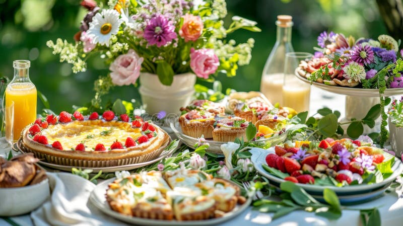 Bright Outdoor Easter Brunch Table with Spring Spread Stock Image ...