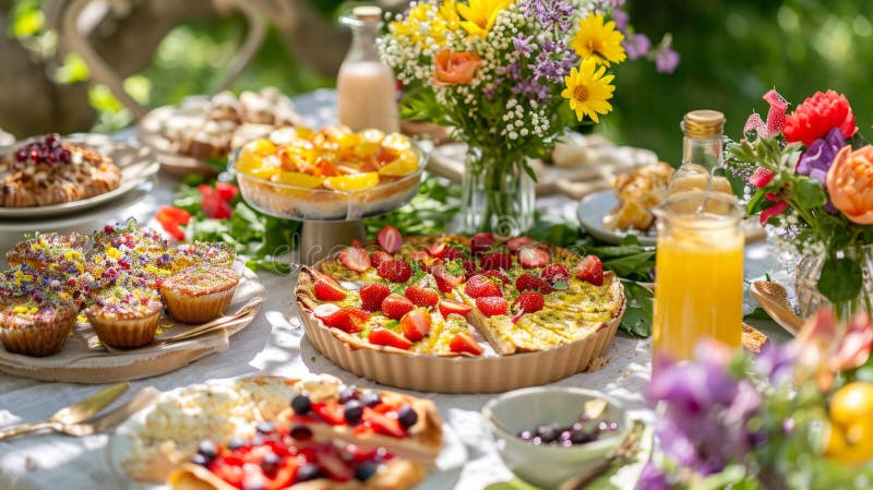 Bright Outdoor Easter Brunch Table with Spring Spread Stock Photo ...