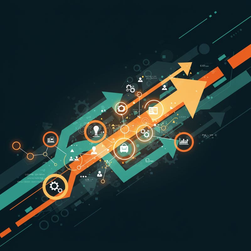 Bright, Overlapping Arrows in Orange and Teal Traverse a Dark ...