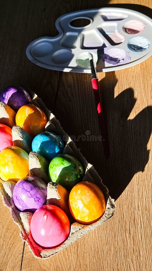 Bright Painted Easter Eggs Carton Close Up Holidays Spring Stock Photos ...