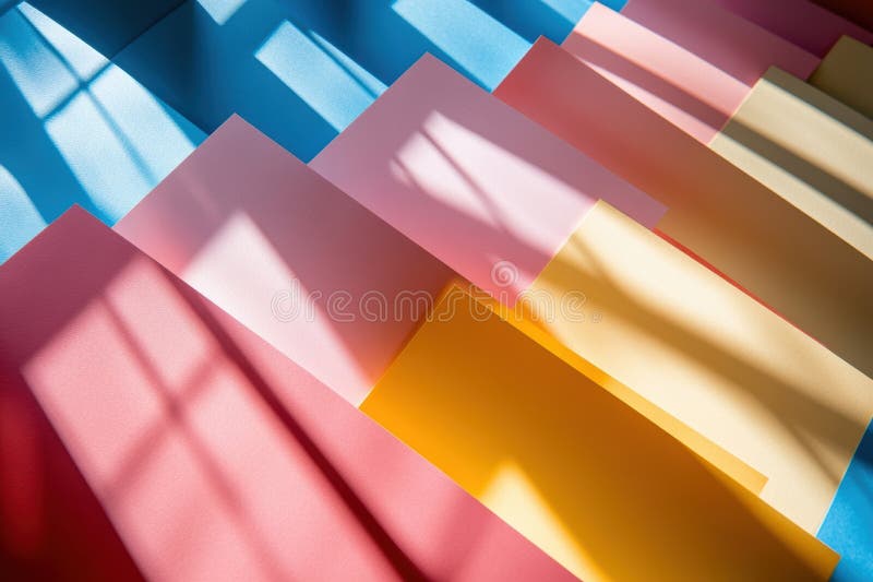Bright Paper Sheets in Vivid Colors are Neatly Placed on a Vibrant ...