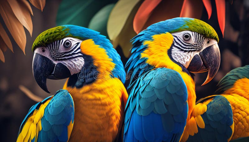 Bright Parrots on a Branch in a Tropical Forest Stock Illustration ...