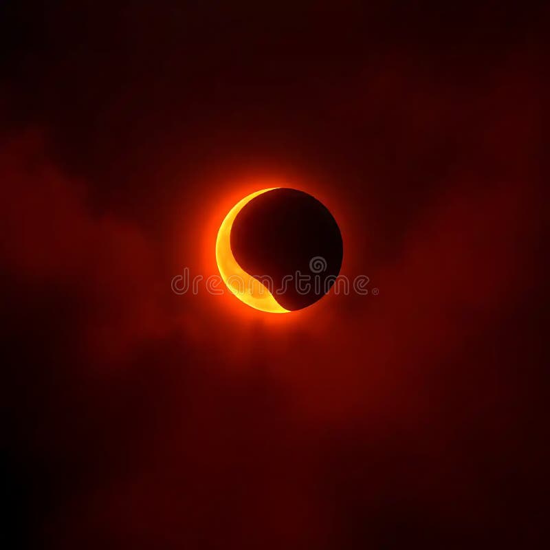 A Bright Partial Eclipse Shows a Dark Sphere Over an Orange Hue Stock ...