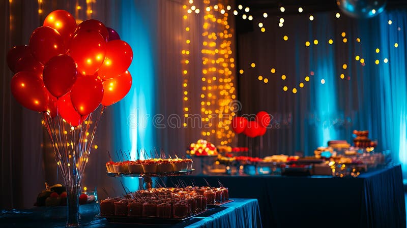 Bright Party Setup Balloons Lights Neatly Arranged Buffet Table Digital ...