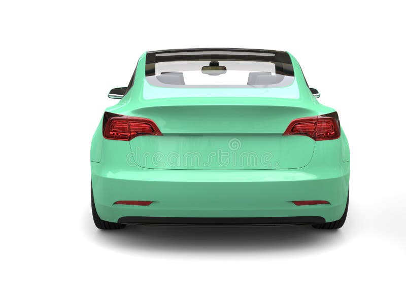 Bright Pastel Green Modern Electric Car - Back View Stock Illustration ...