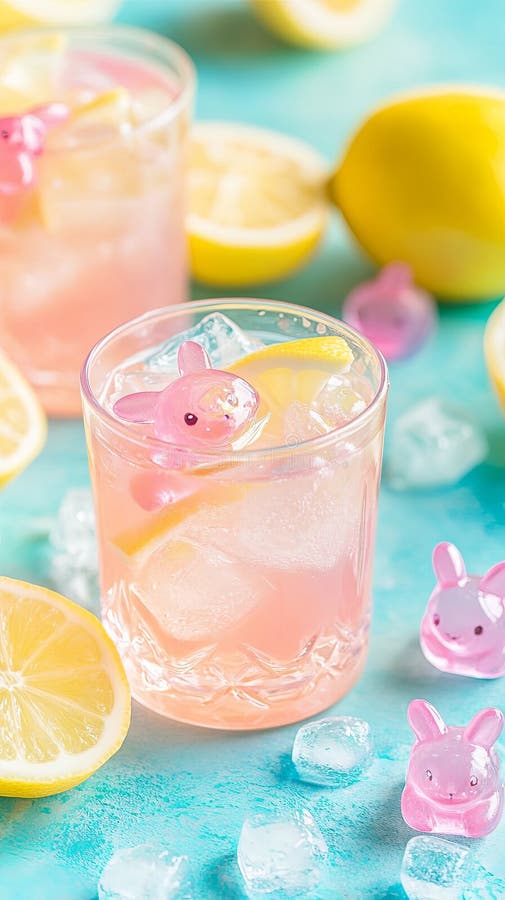 Bright Pastel Lemonade Served Glasses Bunny Shaped Ice Cubes Stock ...