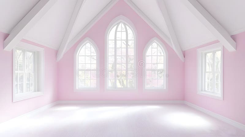 Bright Pastel Pink Room with Elegant Architecture Stock Illustration ...