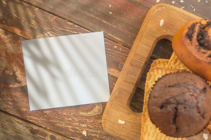 Bright Pastries in Outdoor Cafe with Empty White Card Stock Image ...