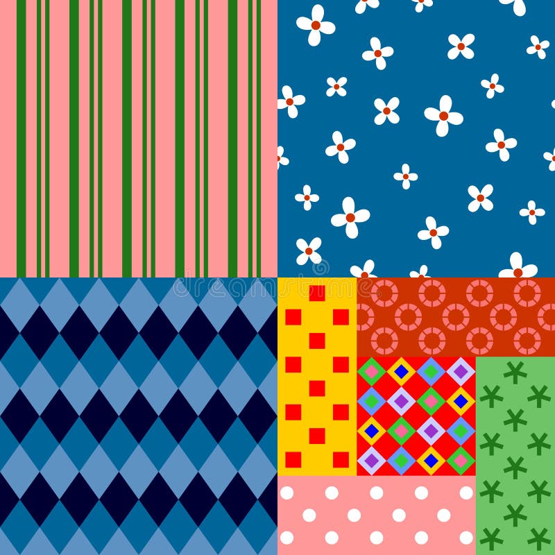 Bright Patchwork with Colorful Patterns. Vector Design Stock Vector ...