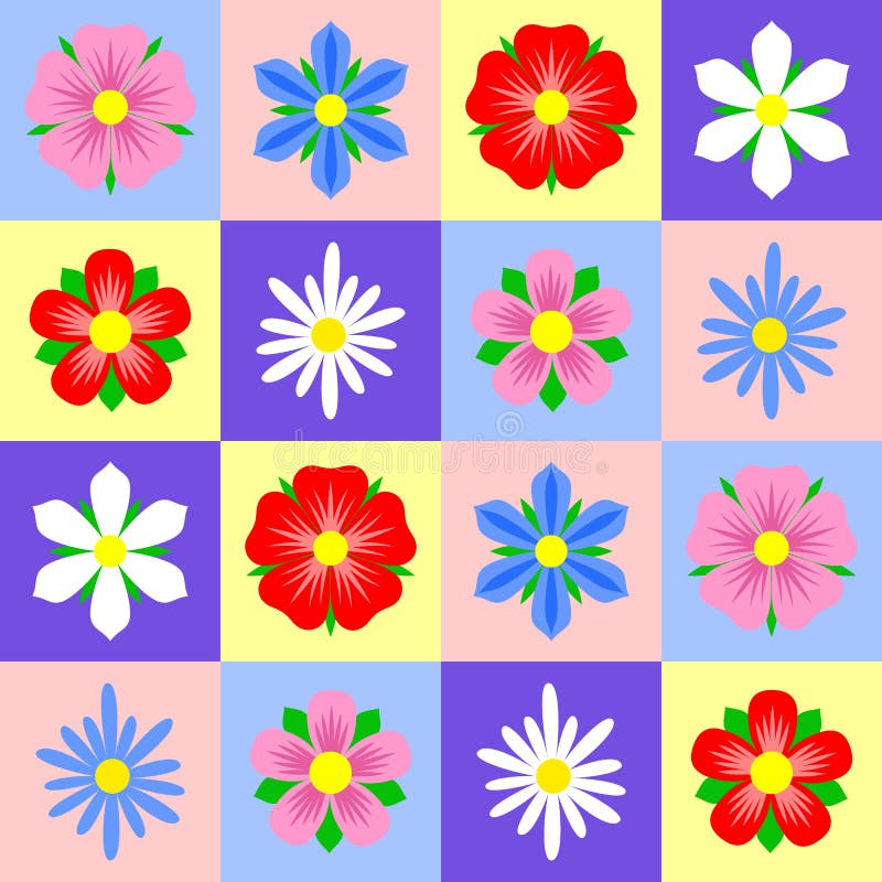 Bright Patchwork Pattern with Different Flowers. Vector Design Stock ...