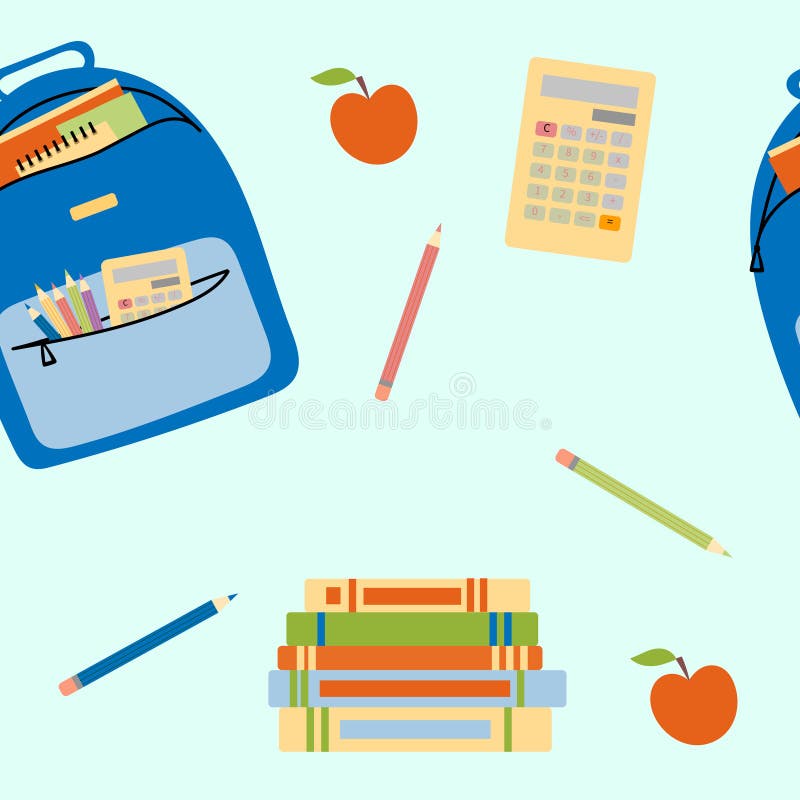 Bright Pattern. School Backpack with School Supplies and Books. Bright ...