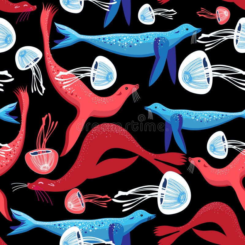 Bright pattern seals stock vector. Illustration of jellyfish - 84448146
