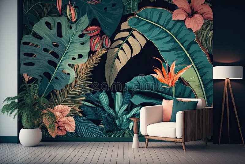 Bright Patterns by Wall in Jungle Interior Design Concept with Tropical ...