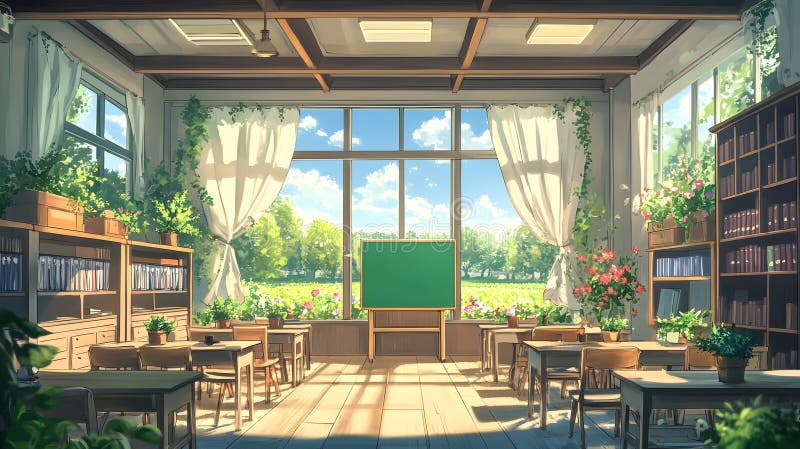 Bright and Peaceful Classroom Interior with Nature View Stock ...