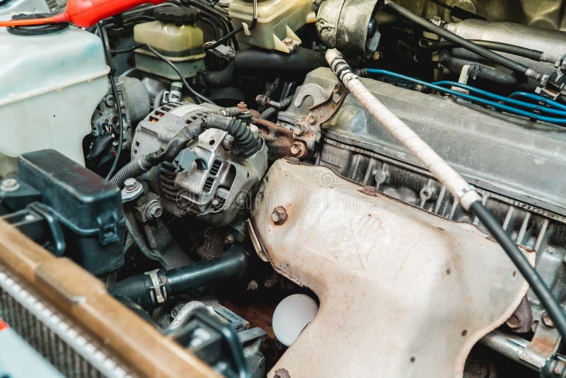 The Bright Photo of an Automobile Motor Compartment Close Up Stock ...