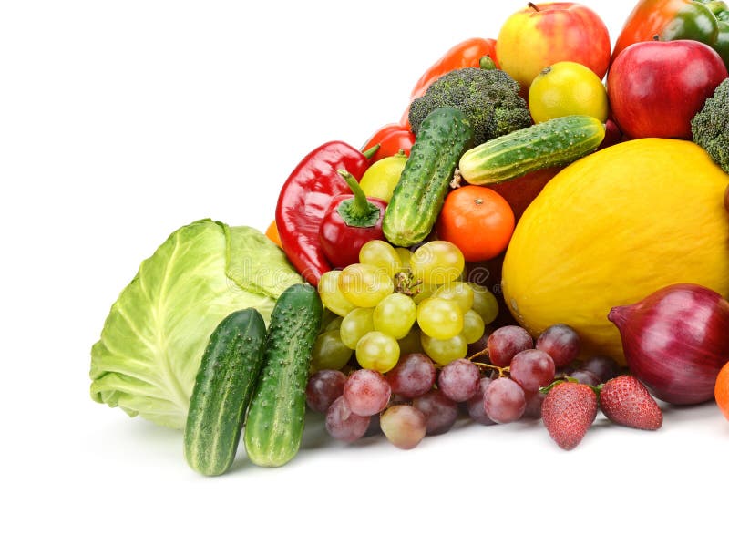Bright Photo Useful Vegetables and Fruits on White Stock Photo - Image ...