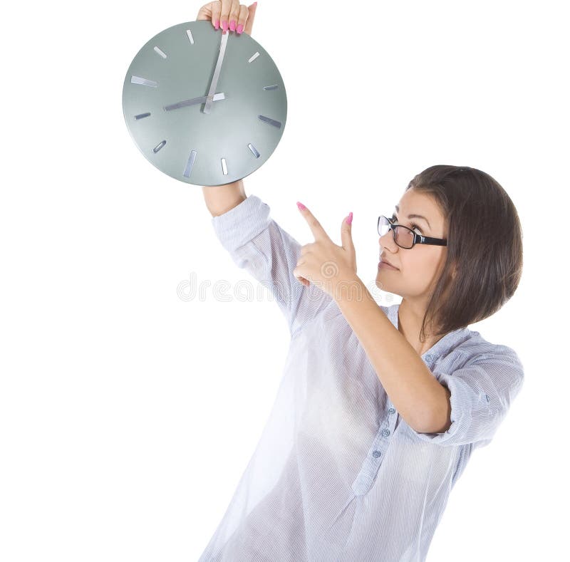 Bright Picture of Businesswoman with Big Clock Stock Image - Image of ...