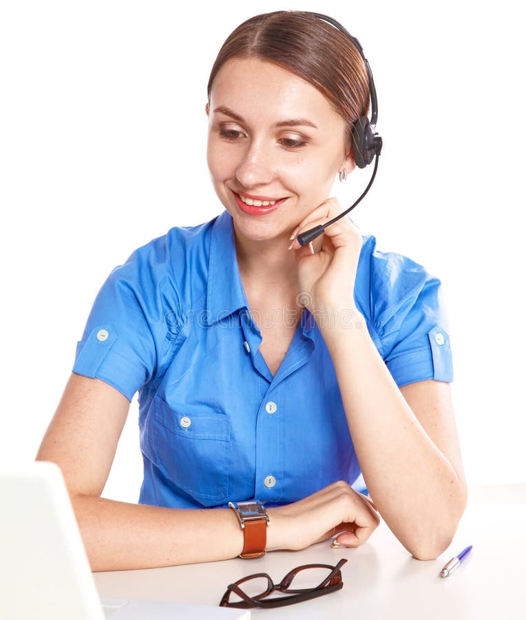 Bright Picture of Friendly Female Helpline Operator Stock Photo - Image ...