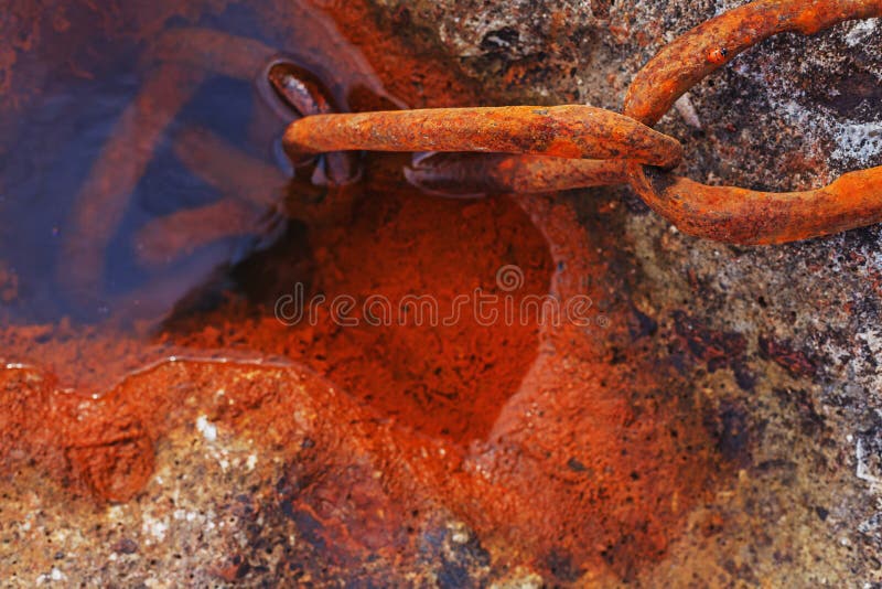 Bright Picture of Rusty Chain Links in a Natural Water Filled Ca Stock ...