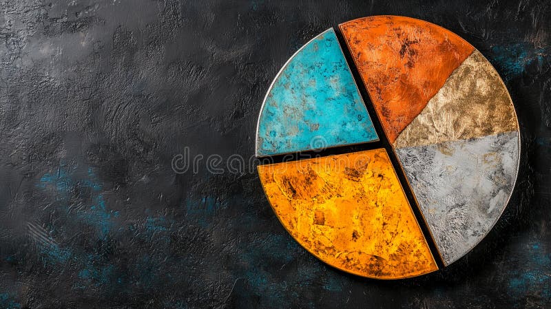 Bright Pie Chart Design with Textured Metal and Wood Slices on Black ...