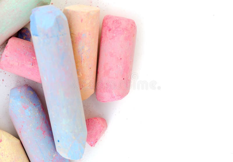 Bright Pieces of Chalk on White Background. Place for Text Stock Photo ...