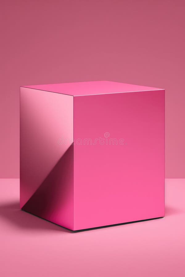 Bright Pink Angular Cube with Sharp Edges Podium, Empty Showcase for ...