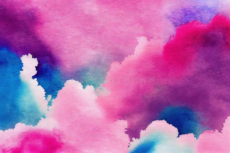 Bright Pink and Blue Watercolor Clouds Background Digital Illustration ...