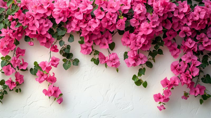 Bright Pink Bougainvillea Flowers Cascading Down on White Wall Stock ...