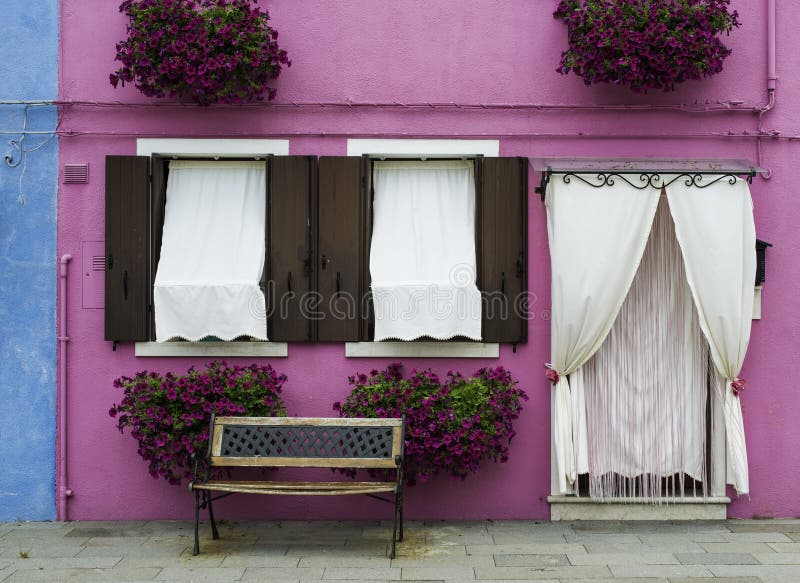 Bright Pink Color House in Venice Stock Image - Image of street ...