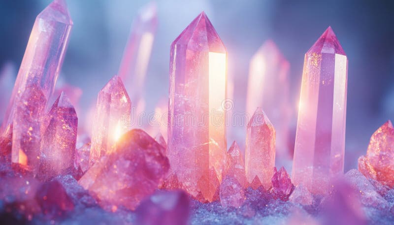 Bright Pink Crystals Glowing in Mystical Landscape Stock Image - Image ...