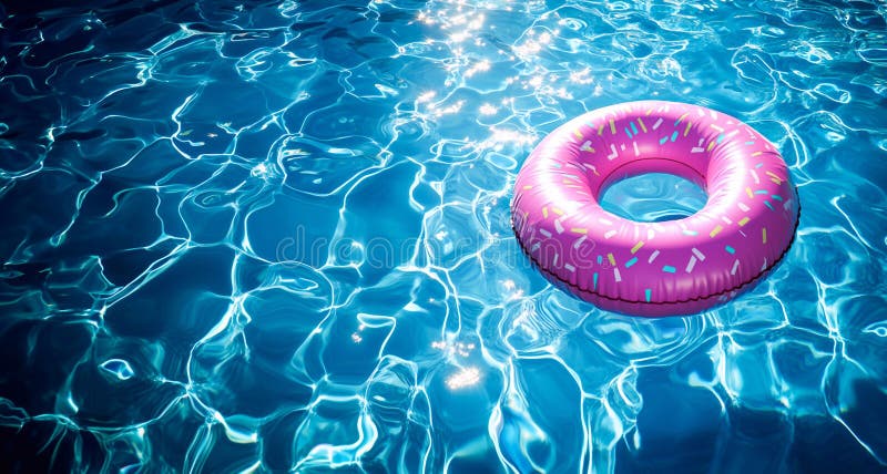 Bright Pink Donut Floatie Resting in a Clear Swimming Pool Surrounded ...