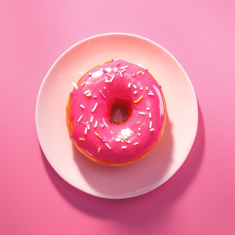 Bright Pink Donut Resting Elegantly on a Matching Pink Plate. Stock ...