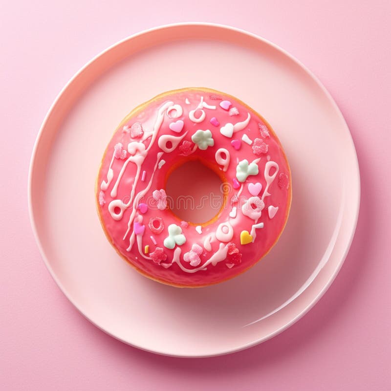 Bright Pink Donut Resting Elegantly on a Matching Pink Plate. Stock ...
