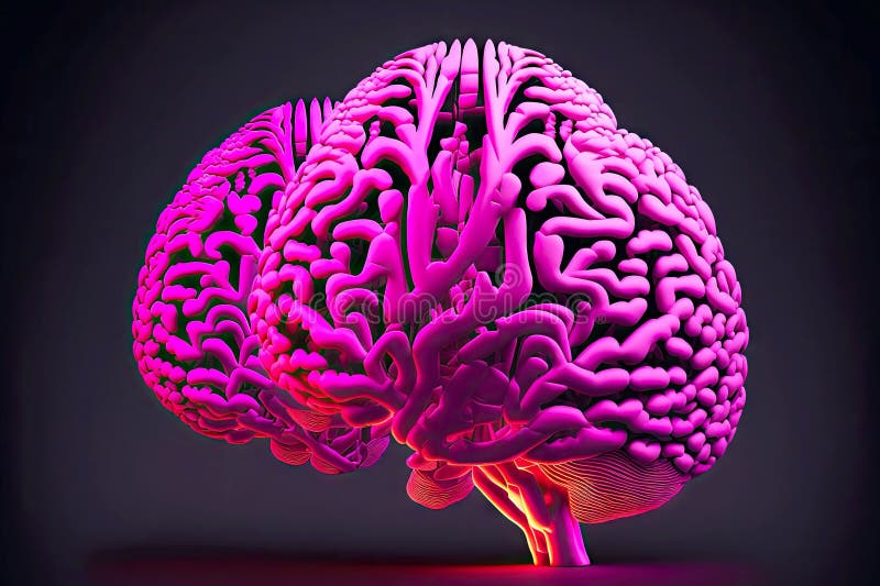 Bright Pink Human Brain in Form of Three-dimensional Model on Dark ...