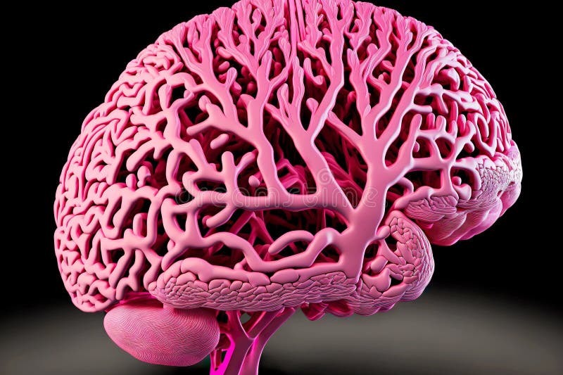 Bright Pink Human Brain in Form of Three-dimensional Model on Dark ...