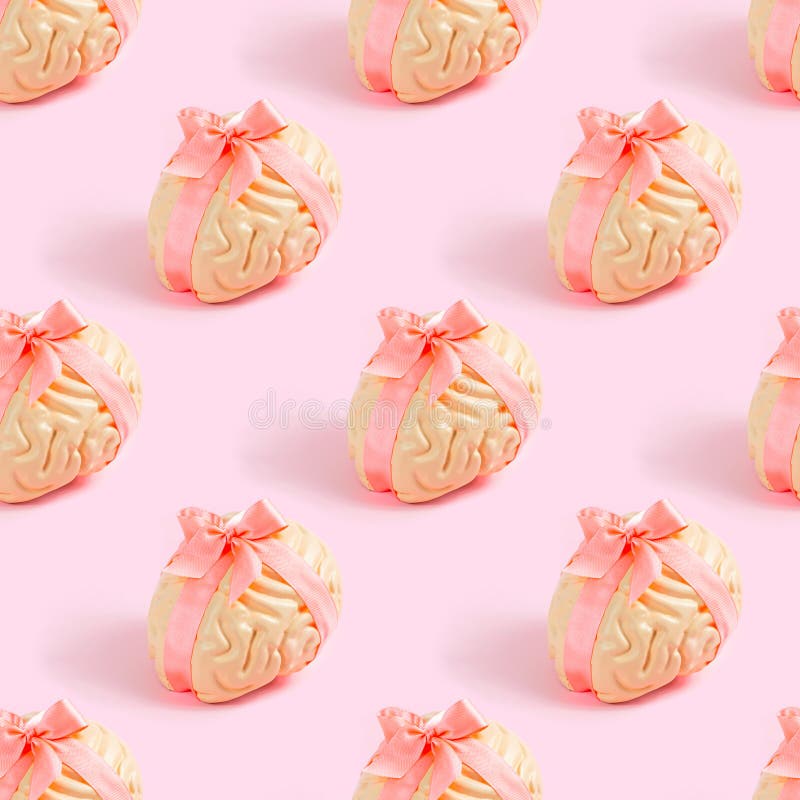 Bright Pink Human Brain with Satin Bow Repeat Seamless Pattern on ...