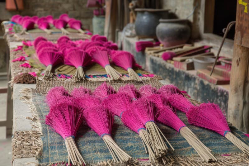 Bright Pink Incense Sticks Drying Under the Sun, Forming Creative ...