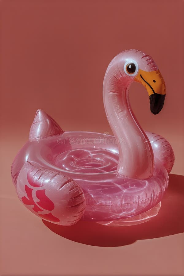 Bright Pink Inflatable Flamingo Pool Float on a Solid Background Stock ...