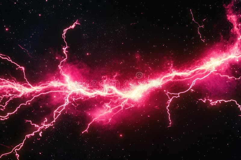 A Bright Pink Lightning Bolt Lights Up the Dark Night Sky Stock Photo ...