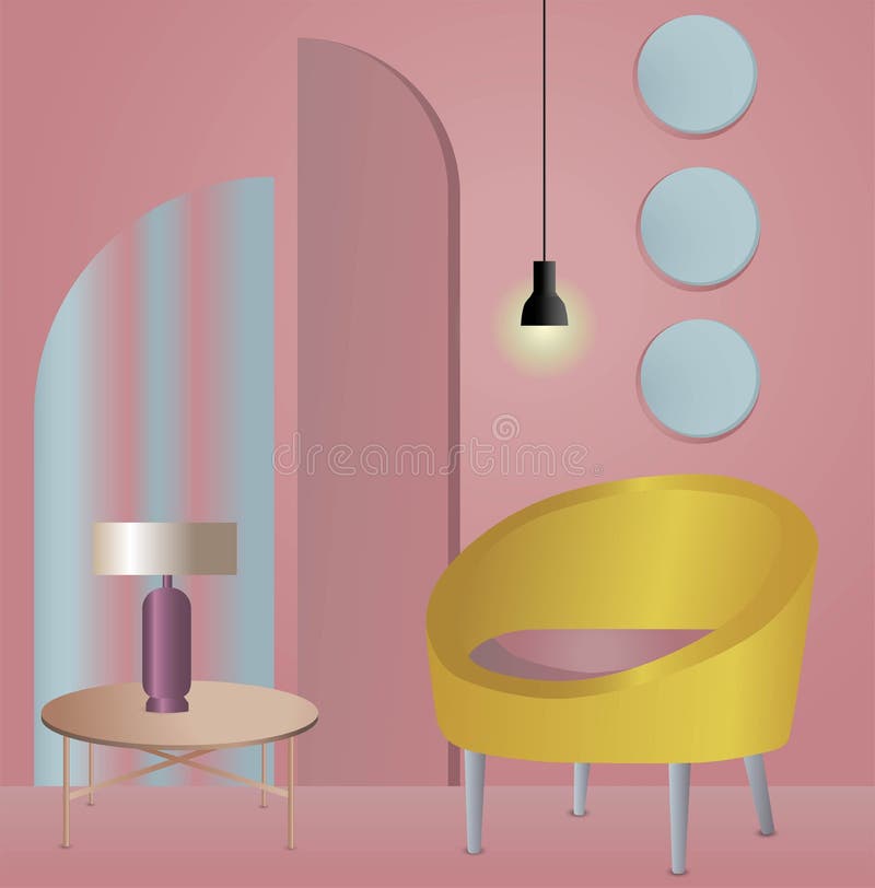 Bright Pink Memphis Style Interior Design, Simple Vector Illustration ...