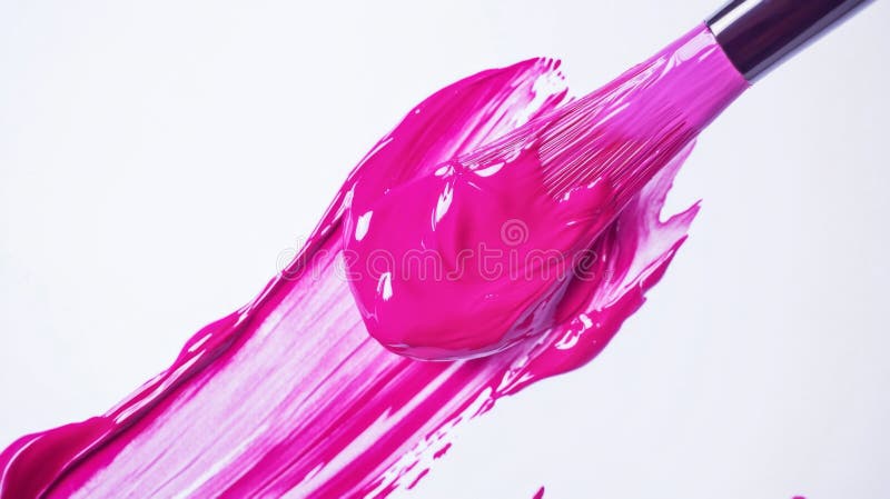 Bright Pink Paint Flows Dynamically Across a White Canvas. a Brush ...