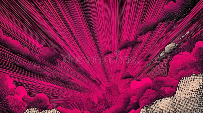 Bright Pink Rays Bursting Across a Dramatic Sky Stock Illustration ...