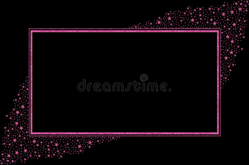 Bright Pink Square or Rectangular Frame with Pink Sparkle Glitter Stars ...