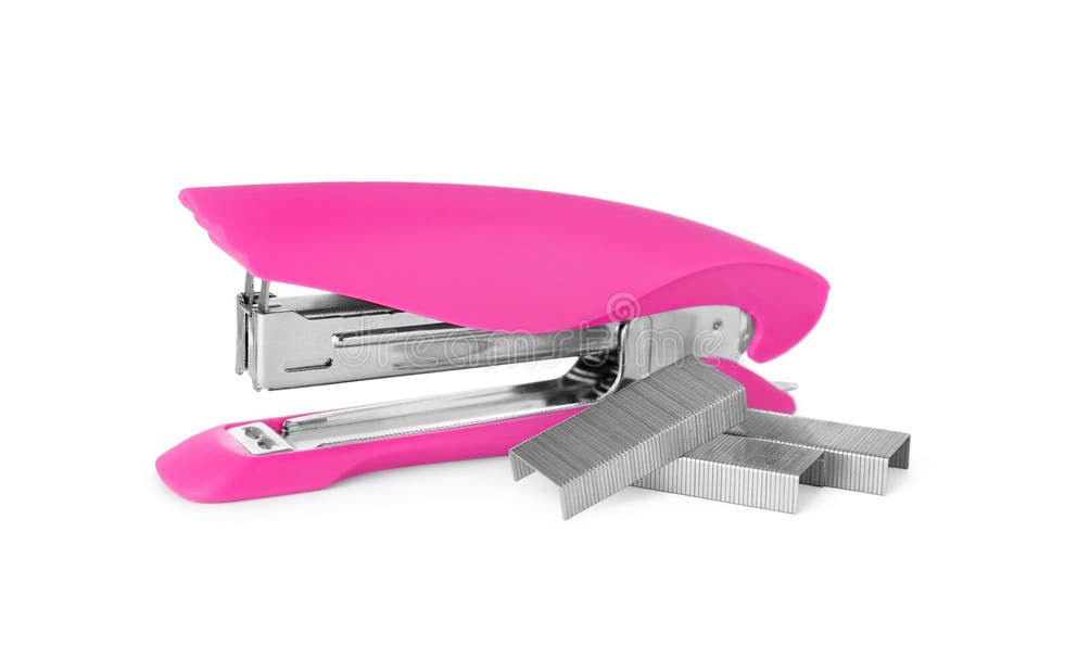 Bright Pink Stapler with Staples Isolated on White Stock Image - Image ...