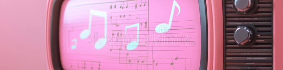 A Bright Pink Television with Music Notes Displayed on the Screen Stock ...