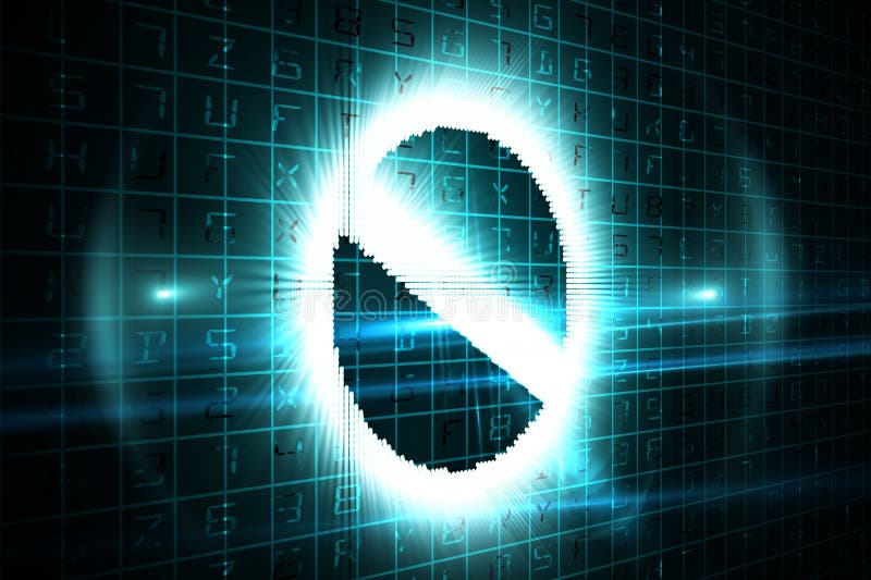Bright Pixelated No-entry Symbol is Glowing in Digital Interface Over ...