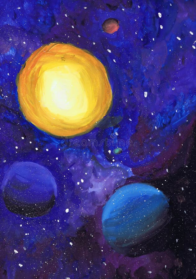 A Bright Planet in Outer Space. Children`s Drawing Stock Illustration ...