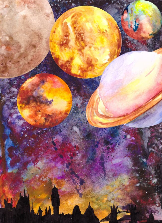 Bright planets and stars stock illustration. Illustration of element ...