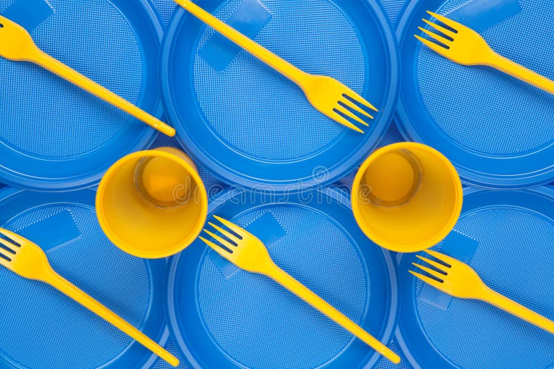 Bright Plastic Disposable Tableware, Background Stock Image - Image of ...